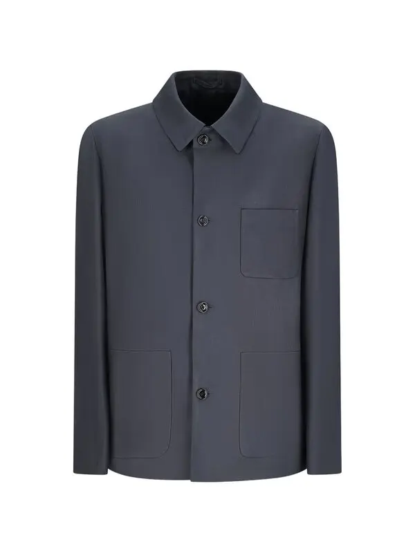 LARDINI Front Button Fastening Long Sleeve Shirt With Chest And Patch Pockets For - Navy