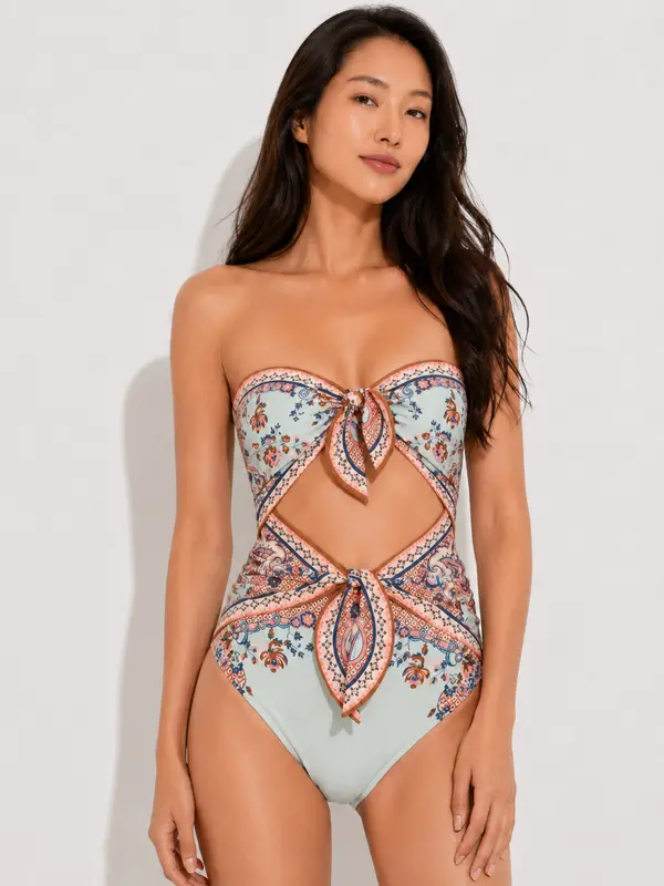 Zimmermann Cutout Tie-front One-piece Swimsuit - Multicolour