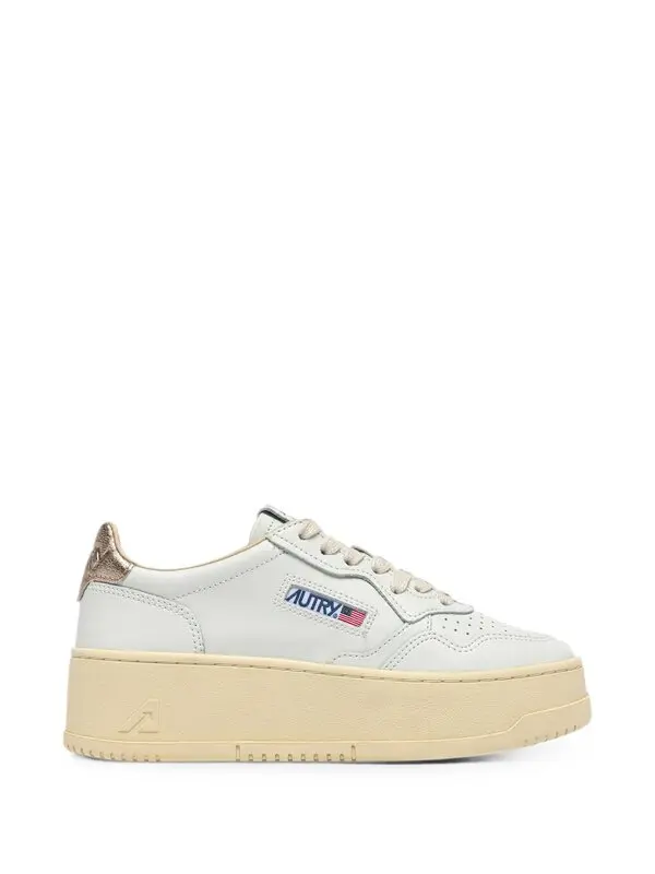 AUTRY Leather Platform Sneakers With Perforated Toe And Embossed Logo Heel Tab - Bianco