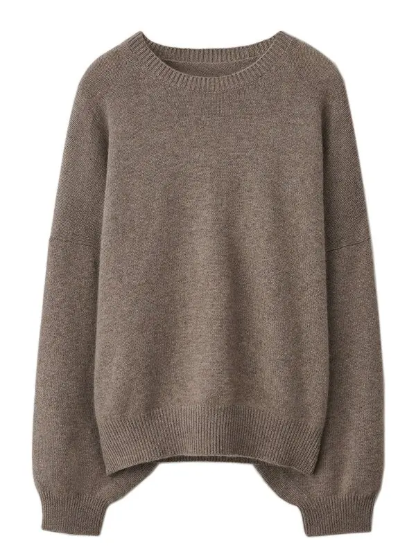 LISA YANG Ribbed Cashmere Round Neck Long Sleeve Sweater - Marrone