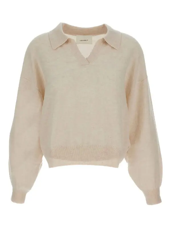 LISA YANG V-neck Cashmere Sweater With Ribbed Details - Bianco