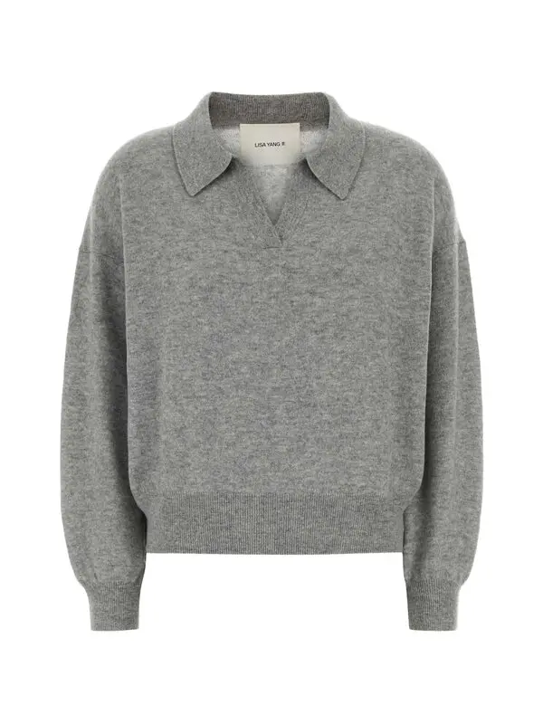 LISA YANG V-neck Cashmere Sweater With Ribbed Detailing - Grigio