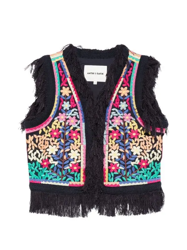 Antik Batik Embroidered Fringe Vest - Navy