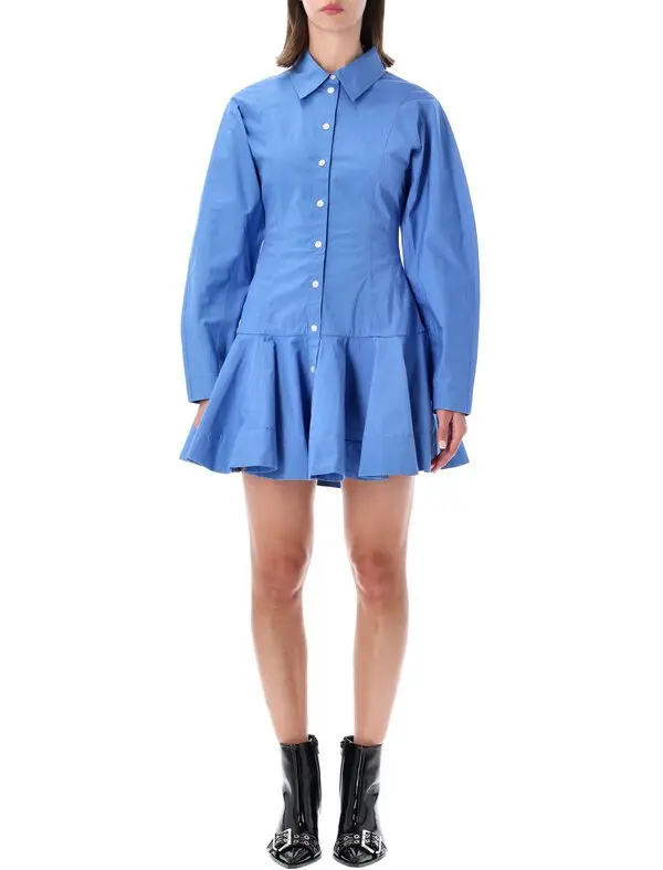 GANNI Organic Cotton Stretch Mini Dress - Marina Blue