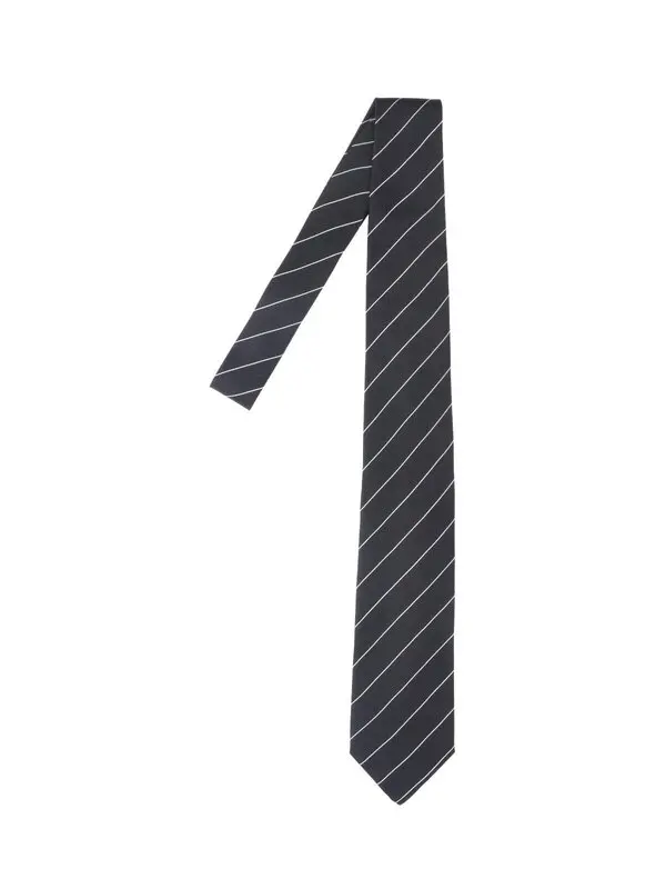 LARDINI Striped Silk Neck Tie - Black