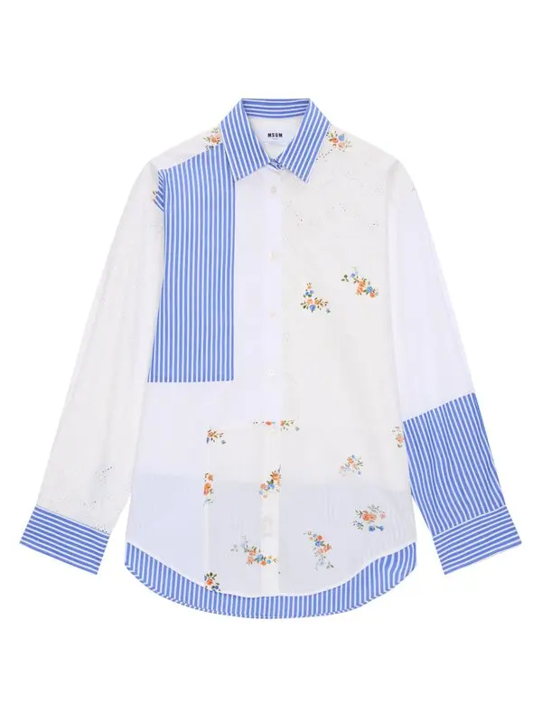 MSGM Patchwork Poplin Shirt - White