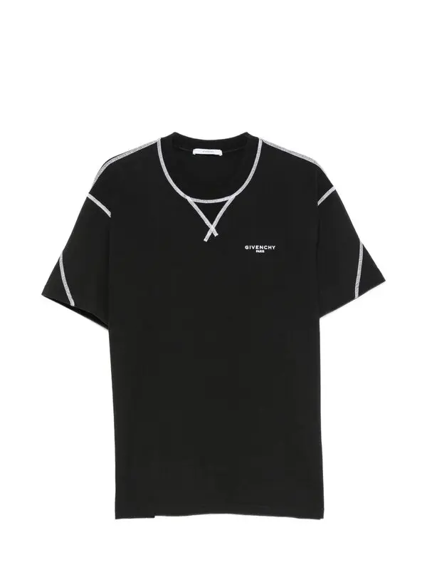 Givenchy Logo Cotton T-shirt With Contrast Stitching - Black