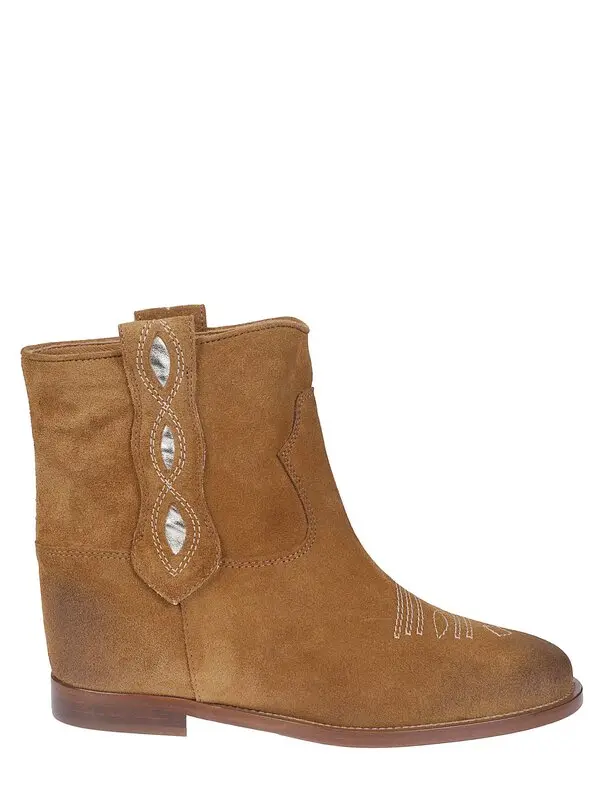 VIA ROMA 15 Suede Ankle Boots With Western Stitching - Brown