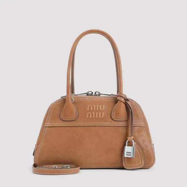 Miu Miu Vivian Nappa Leather Shoulder Handbag - Brown