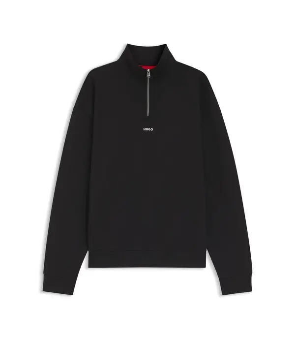 Hugo Relaxed-fit Cotton Sweatshirt With Zipper Neck - Black
