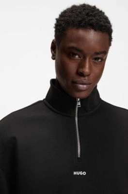 Hugo Relaxed-fit Cotton Sweatshirt With Zipper Neck