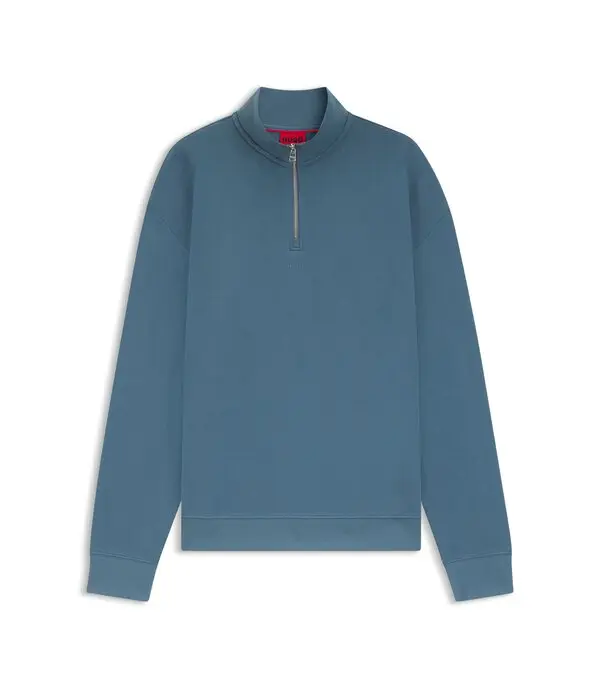 Hugo Relaxed-fit Cotton Sweatshirt With Zipper Neck - Light Blue
