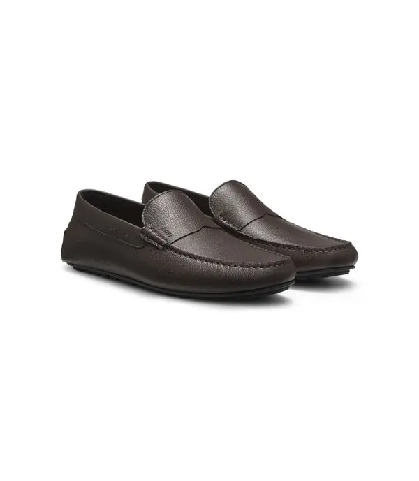BOSS Tumbled-leather Loafers With Driver Sole