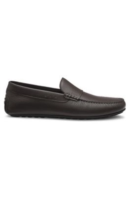 BOSS Tumbled-leather Loafers With Driver Sole