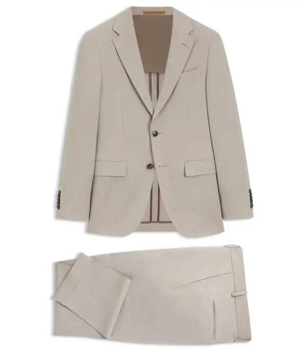 BOSS Two-piece Slim-fit Suit In Wool And Silk - Light Beige