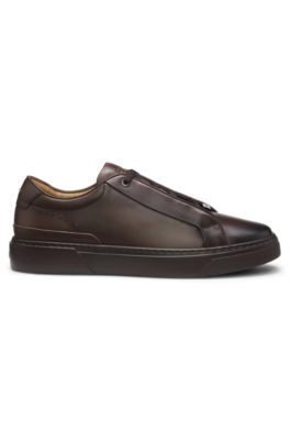 BOSS Gary Brushed Leather Sneakers - Dark Brown