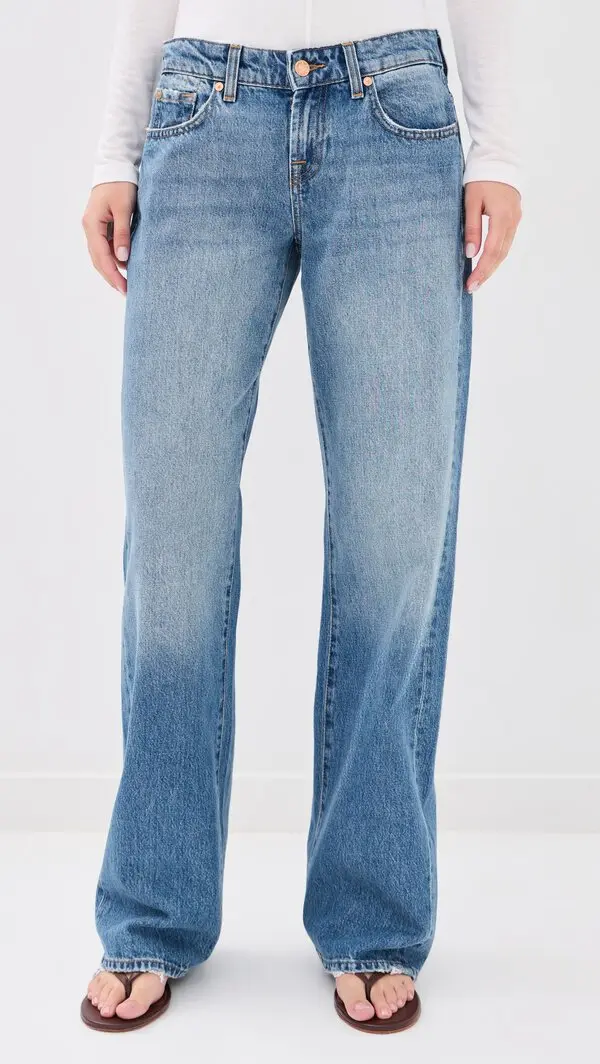 7 For All Mankind Low Straight Leg Jeans With Fading And Whiskering