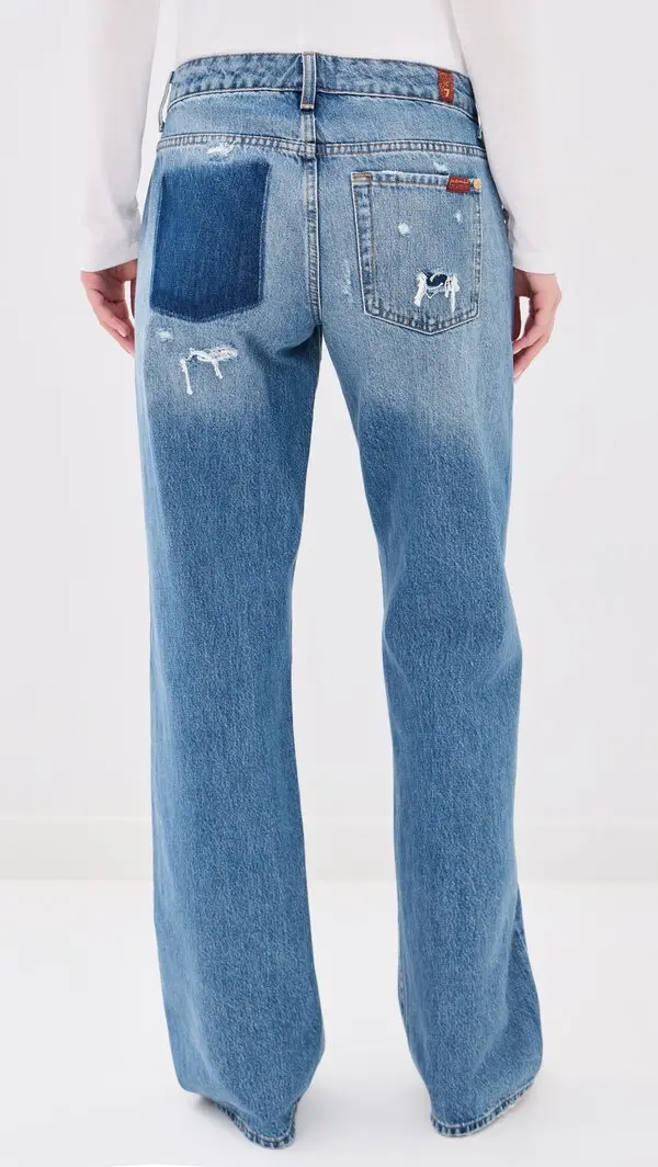 7 For All Mankind Low Straight Leg Jeans With Fading And Whiskering