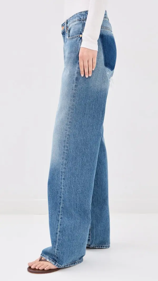 7 For All Mankind Low Straight Leg Jeans With Fading And Whiskering
