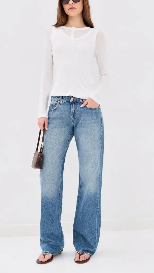 7 For All Mankind Low Straight Leg Jeans With Fading And Whiskering