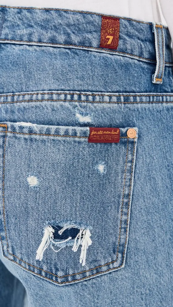 7 For All Mankind Low Straight Leg Jeans With Fading And Whiskering