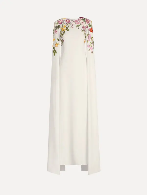 Oscar De La Renta Mixed Botanical Embroidered Georgette Caftan - Ivory