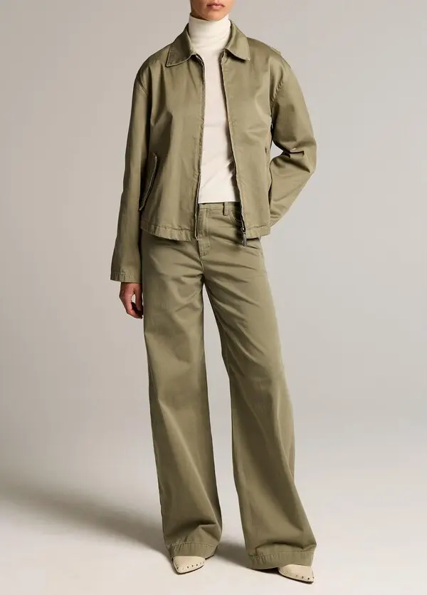Vince Washed Cotton Twill Mid-rise Wide-leg Pant - Sagewood