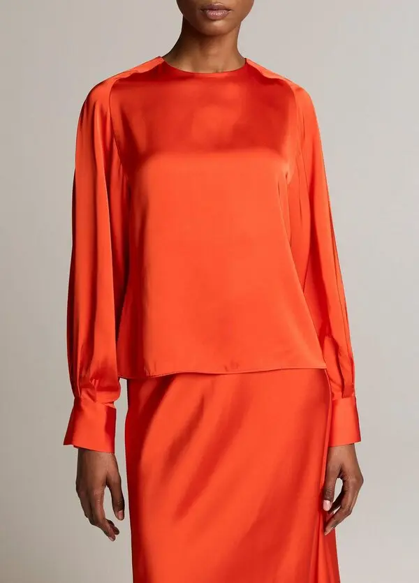 Vince Satin Tie-neck Raglan Top - Crimson