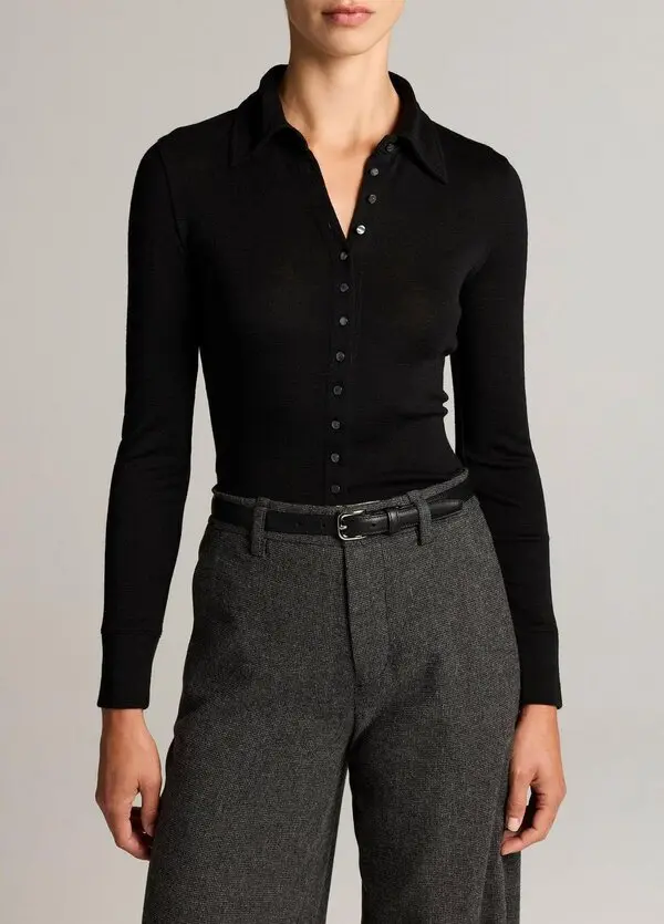Vince Multi-button Collared Cardigan Top - Black