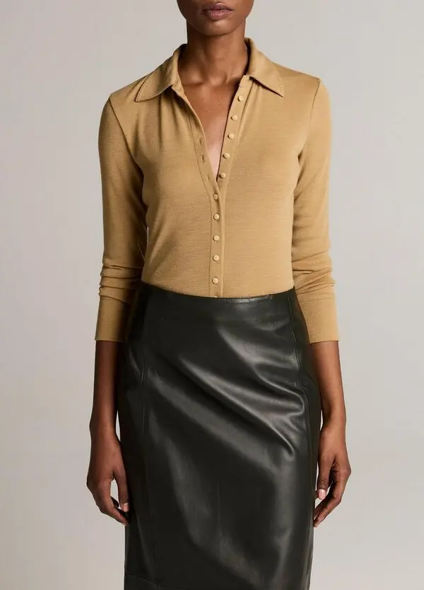 Vince Multi-button Collared Cardigan Top - Oak Buff
