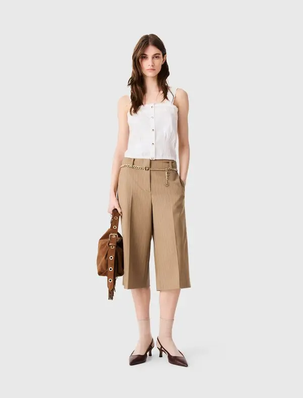 Maje Tailored Pleated Bermuda Shorts - Beige