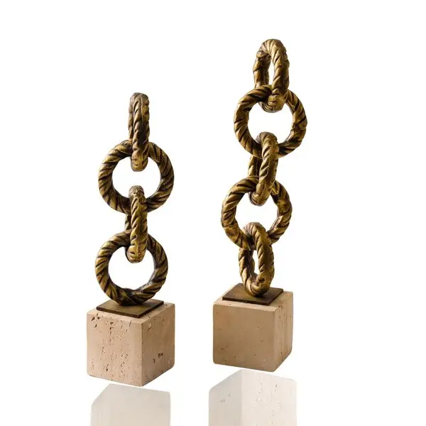 MARLETH Handcrafted Interlocking Brass Chain Sculpture Set - Yellow