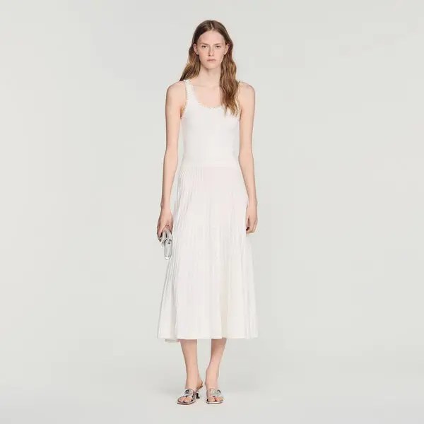 Sandro Rhinestone Knit Maxi Dress - White
