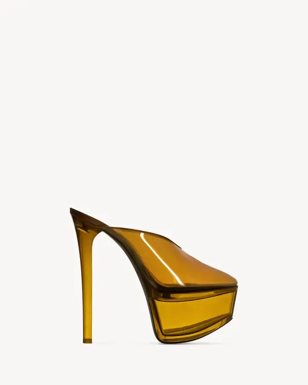 Saint Laurent Whisky Platform Mules In Tpu - Pecan Brown