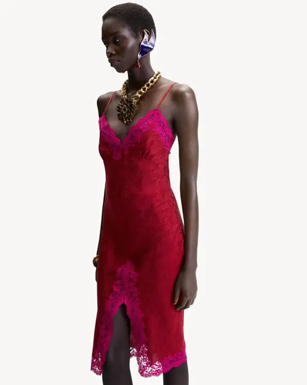 Saint Laurent Silk Satin Lace Dress