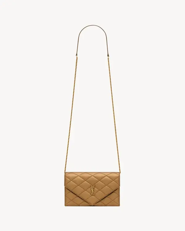 Saint Laurent Paris Chain Wallet In Metallic Leather - Cool Bronze