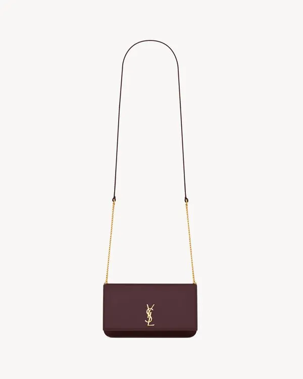 Saint Laurent Cassandre Phone Holder In Smooth Leather - Rouge Cabernet