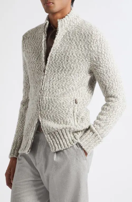 Eleventy Stretch Wool Blend Full Zip Mock Neck Sweater