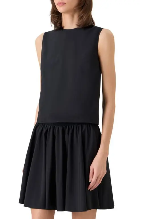 Akris Sleeveless Mixed Media Dress With Pleated Skirt