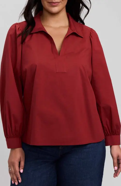 Foxcroft Alix Long Sleeve Popover Top - Clay Red