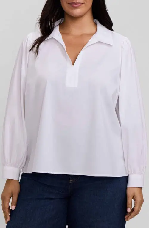 Foxcroft Alix Long Sleeve Popover Top - White