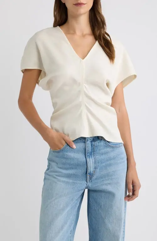 REFORMATION Ginie Ruched Cap Sleeve V-neck Top - Cream