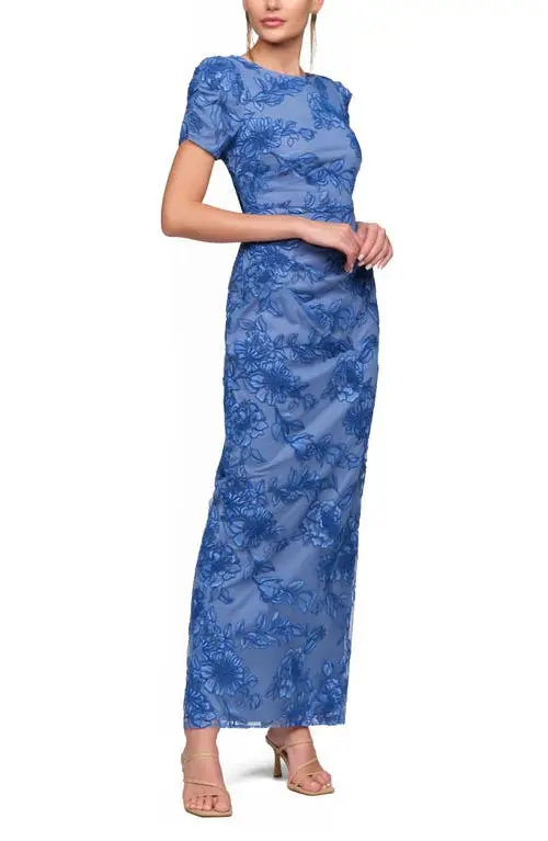 Js Collections Oriana Embroidered Puff Sleeve Column Gown
