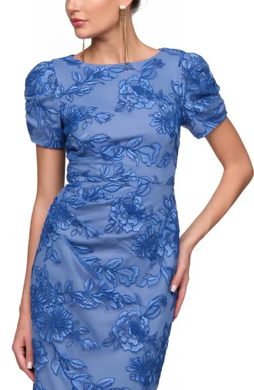 Js Collections Oriana Embroidered Puff Sleeve Column Gown