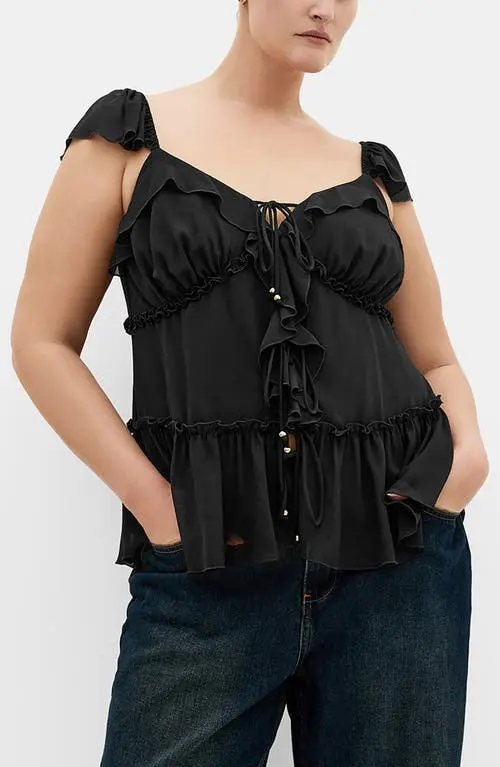 City Chic Ruffle Chiffon Peplum Top - Black