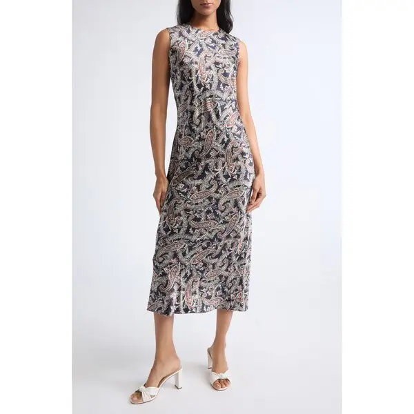 Veronica Beard Gemma Silk Blend Midi Dress - Navy Multi