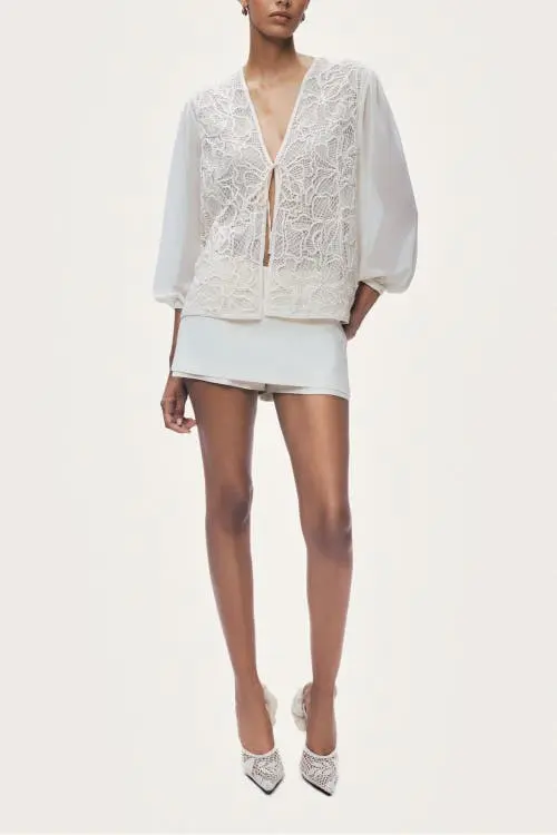 NOCTURNE Lace Front Sheer Sleeve Jacket
