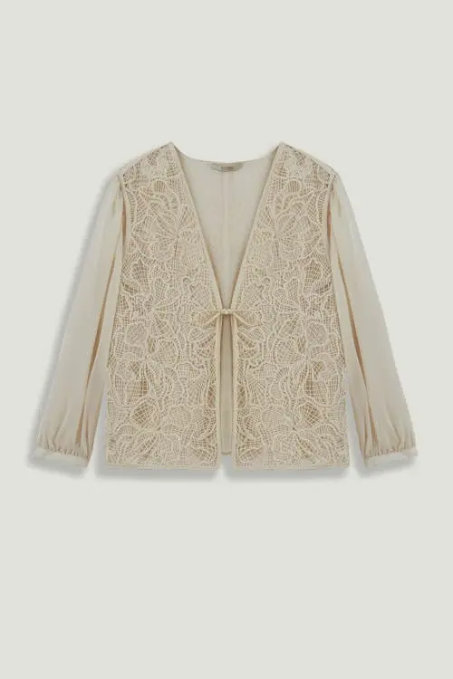 NOCTURNE Lace Front Sheer Sleeve Jacket