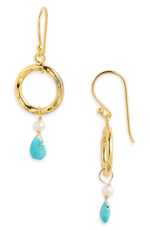 KIARA BY KI-ELE Chelsea Freshwater Pearl & Turquoise Drop Earrings - Gold