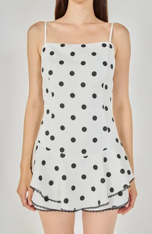 Endless Rose Polka Dot Lace Trim Romper